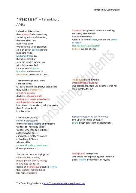 Trespasser – Tatamkhulu Afrika - The Consulting Students