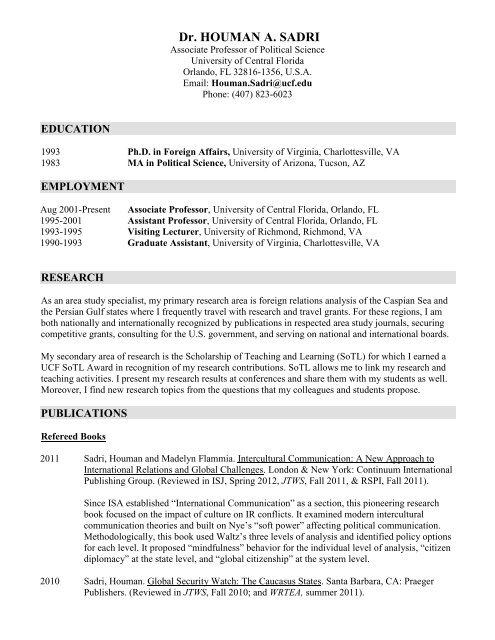 Dr. HOUMAN A. SADRI - UCF Political Science - University of ...
