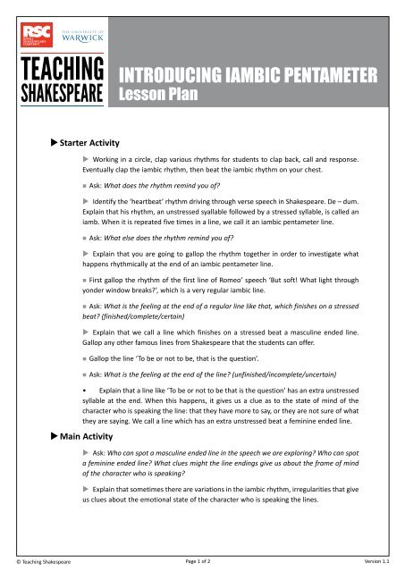 INTRODUCING IAMBIC PENTAMETER - Teaching Shakespeare