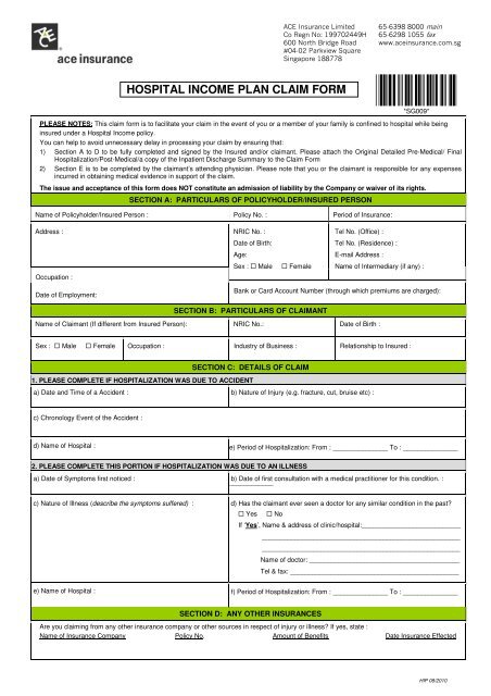 Hospital Income Plan Claim Form - ACE Group
