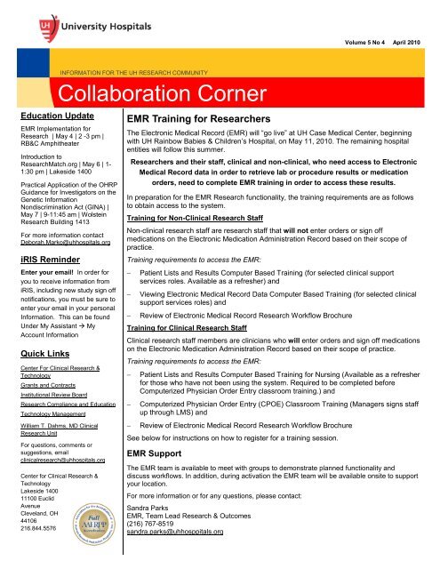 Collaboration Corner - University Hospitals
