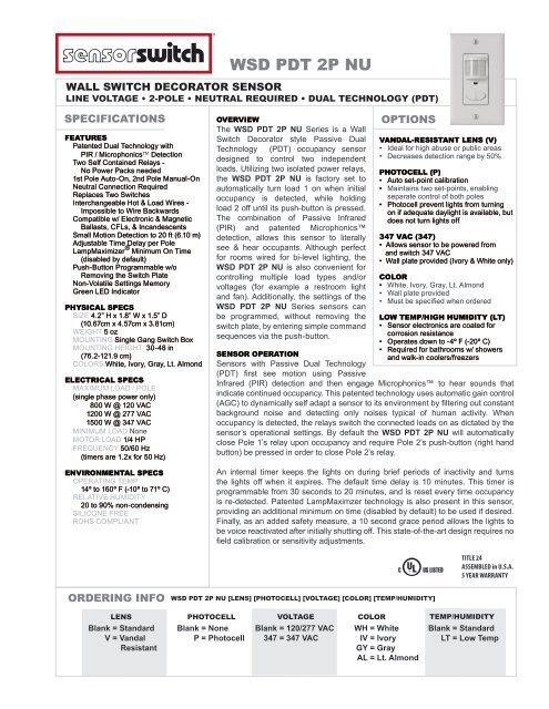 WSD PDT 2P NU - Sensor Switch