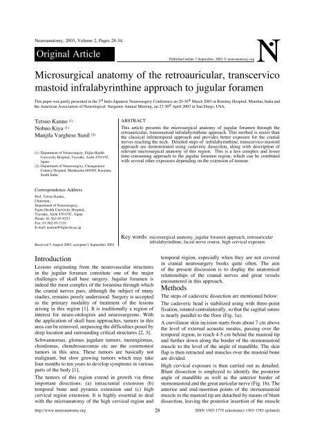 Microsurgical anatomy of the retroauricular ... - neuroanatomy
