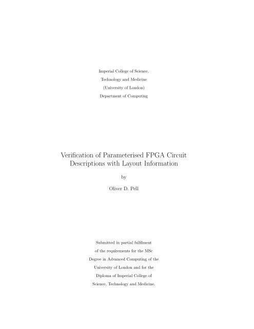 Verification Of Parameterised Fpga Circuit Descriptions With Layout