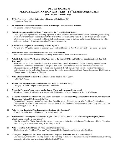 Answers to Pledge Manual Questions - Delta Sigma Pi