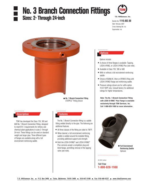 No. 3 Branch Connection Fittings - T.D. Williamson, Inc.