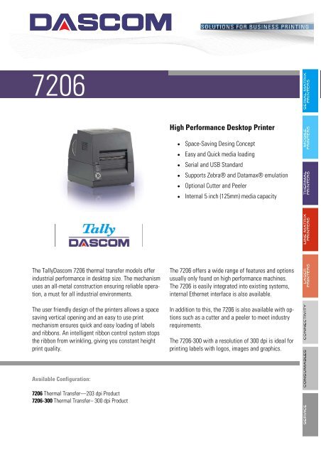 Tally DASCOM 7206 Data Sheet US.pub