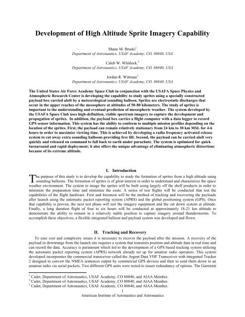 Development of High Altitude Sprite Imagery Capability - Bruski