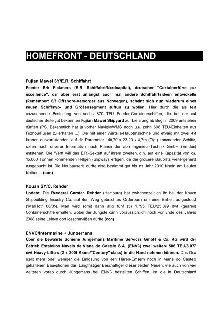 HOMEFRONT - DEUTSCHLAND - Hartmann Reederei