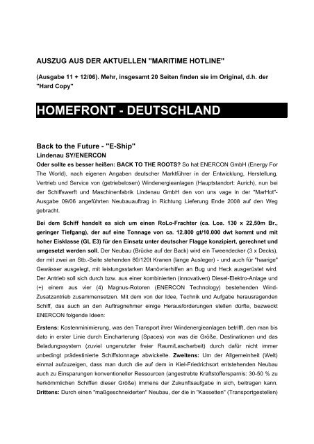 the Future - E-Ship - Hartmann Reederei