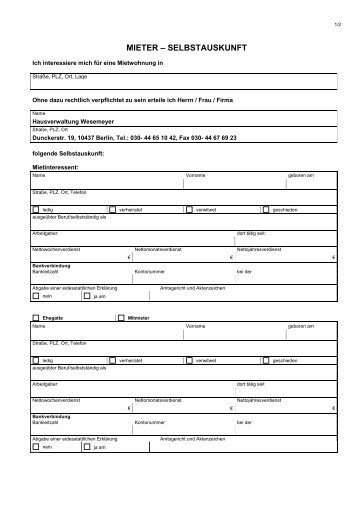 Selbstauskunft Formular