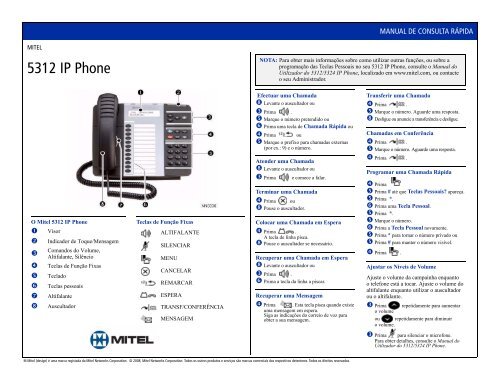 5312-5324 IP Telefone Manual de referência rápida - Mitel Edocs