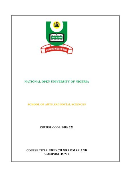FRE 221 COURSE MATERIAL - National Open University of Nigeria