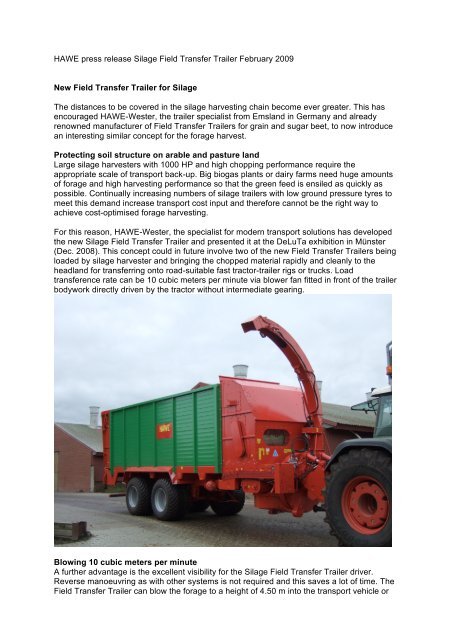 HAWE press release Silage Field Transfer Trailer ... - HAWE Wester