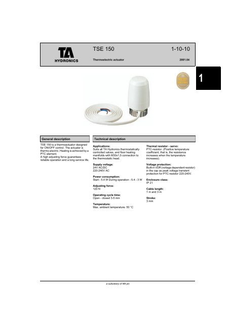 TSE 150 1-10-10 - TA Hydronics