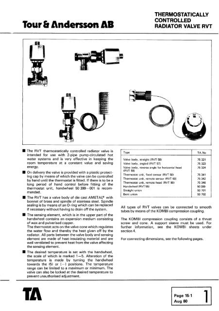 Tour b Andersson AB RVT - TA Hydronics