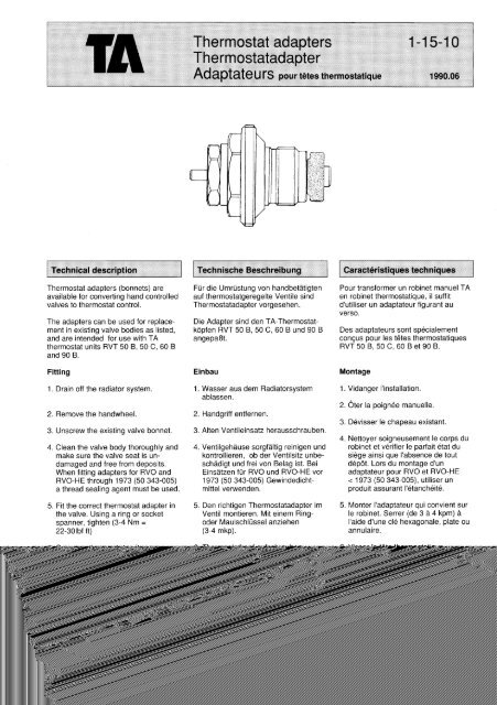 Ta Thermostat Adapters Thermostatadapter Ta Hydronics