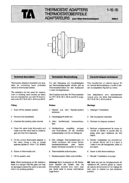 Thermostat Adapters Thermostatobe Lle Ta Hydronics