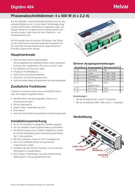 Digidim 454 Phasenabschnittdimmer: 4 x 500 W - Helvar