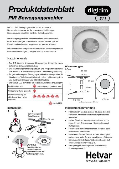 Helvar 311 PIR Bewegungsmelder Datenblatt