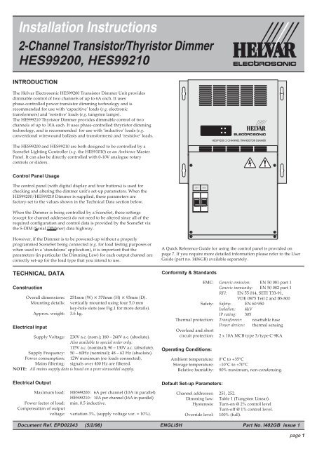 Installation Instructions - Helvar