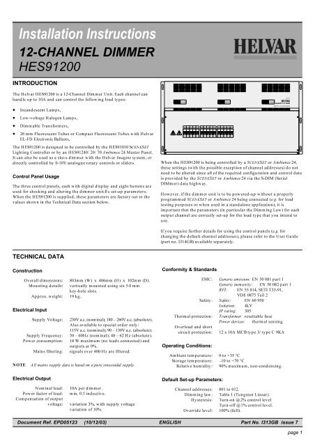 Installation Instructions - Helvar