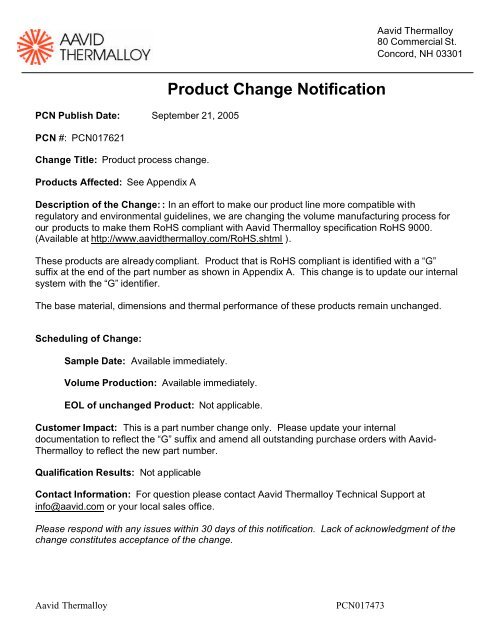Product Change Notification - Aavid