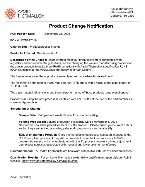 Product Change Notification - Aavid