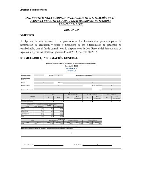 instructivo para completar el formato 3: situación de la cartera ...