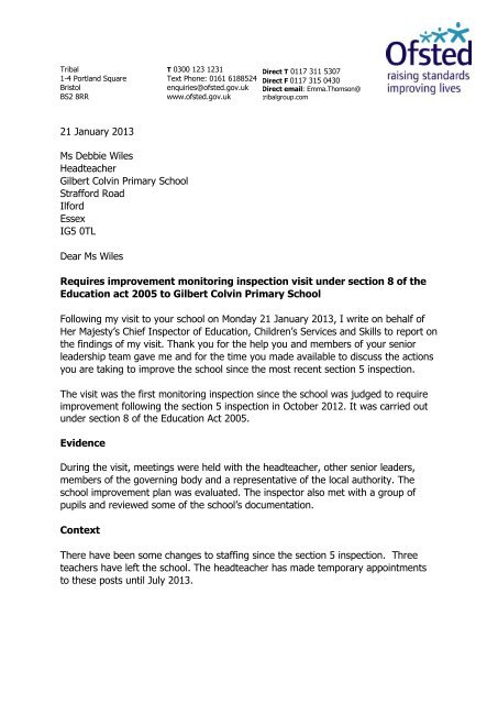 21 January 2013 Ms Debbie Wiles Headteacher Gilbert Colvin ...