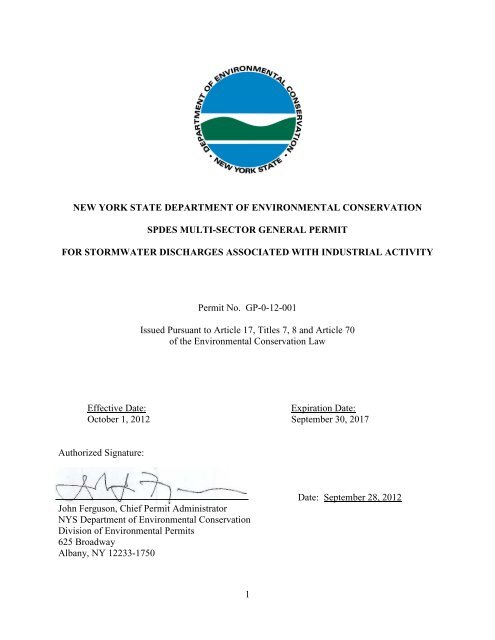 NYSDEC SPDES Multi-Sector General Permit for Stormwater ...