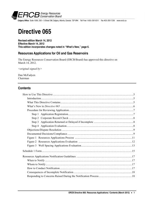 Directive 065 - Energy Resources Conservation Board Directive 065 - Energy Resources Conservation Board