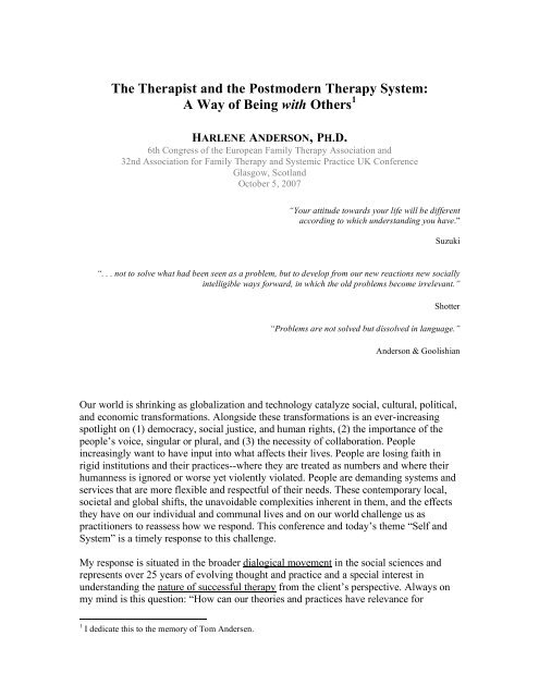 The Therapist and the Postmodern Therapy System - European ...