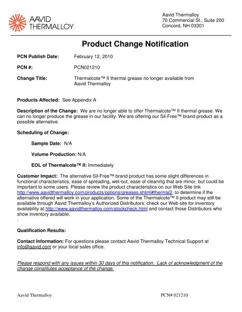 Product Change Notification - Aavid
