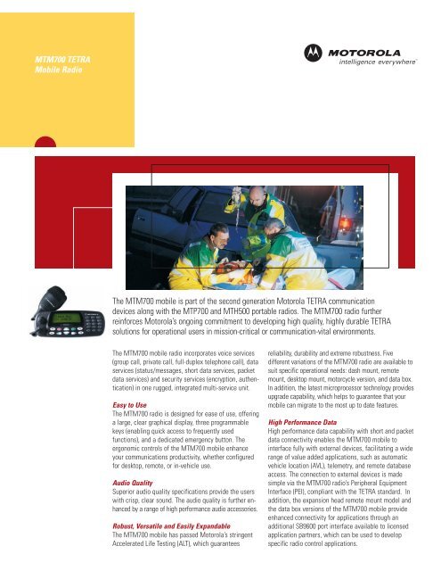 MTM700 TETRA Mobile Radio The MTM700 mobile is part of the ...