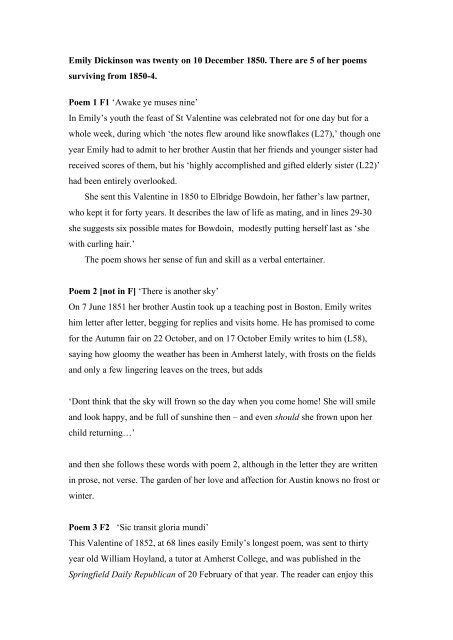 Emily Dickinson Poems Commentary - The Poems of Emily ...