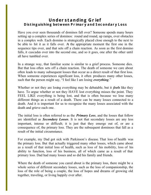 Distinguishing Primary and Secondary Loss - Grief Journey.com