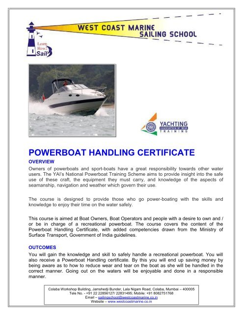 POWERBOAT HANDLING CERTIFICATE - West Coast Marine Yachts