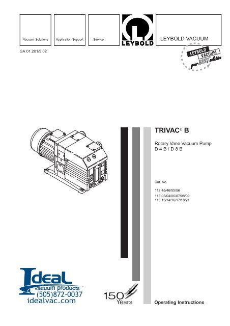 ROTARY VANE VACUUM PUMP, Leybold, Trivac B, D4B, D8B,