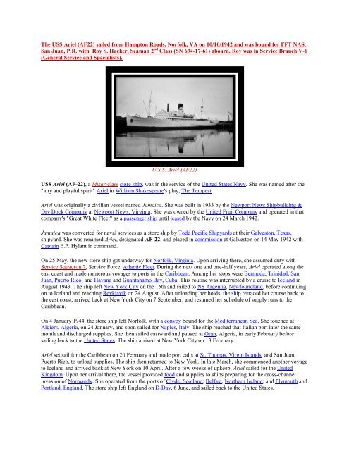 The USS Ariel (AF22) sailed from Hampton Roads ... - Jebabb.us