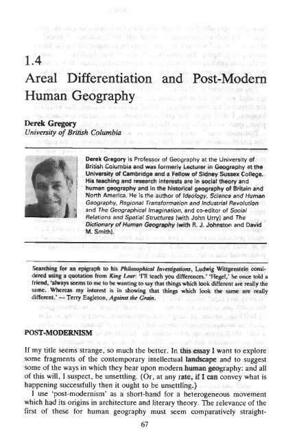 1.4 Areal Differentiation and Post-Modern Human Geography