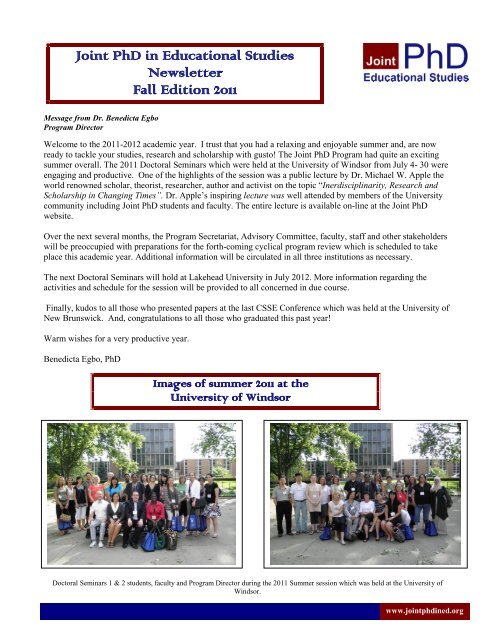 Joint PhD in Educational Studies - University of Windsor