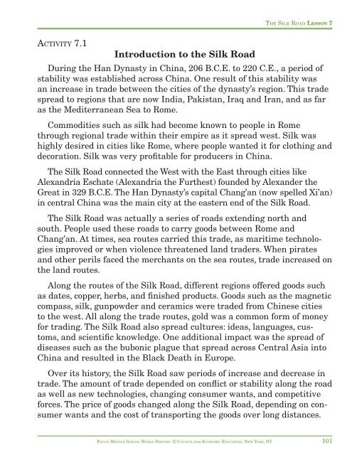 Introduction to the Silk Road - Middle School World History - Council ...