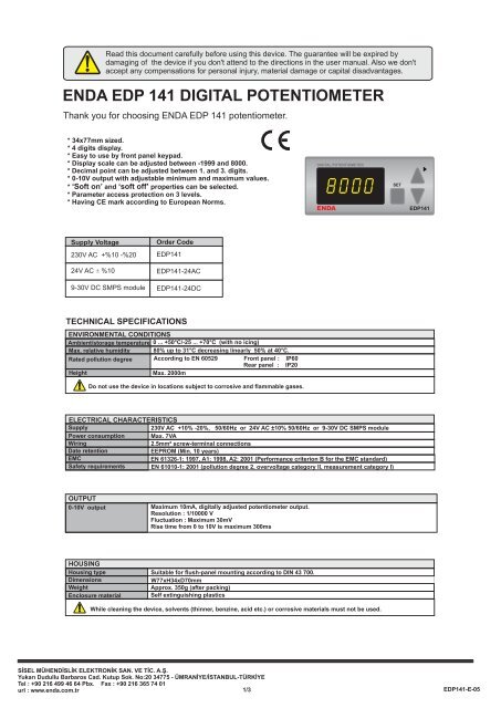 ENDA EDP 141 DIGITAL POTENTIOMETER - Sintebros