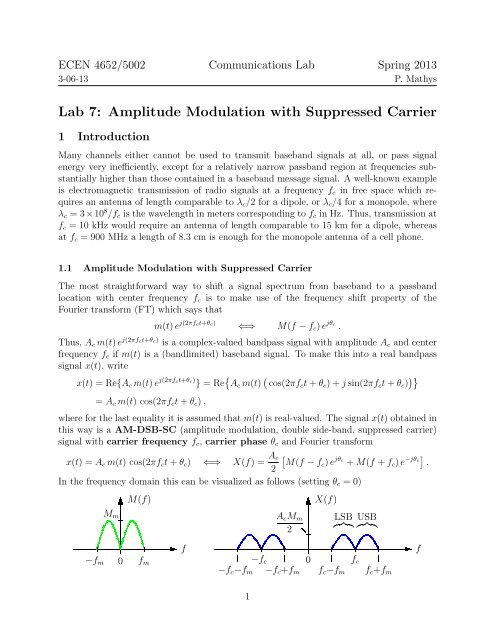 Lab 7 Amplitude Modulation With Suppressed Carrier