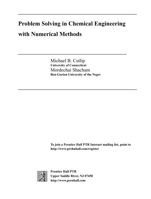 Problem solving in chemical engineering with numerical methods Problem solving in chemical engineering with numerical methods