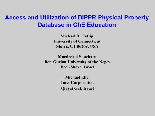 Access and Utilization of DIPPR Physical Property Database - CACHE