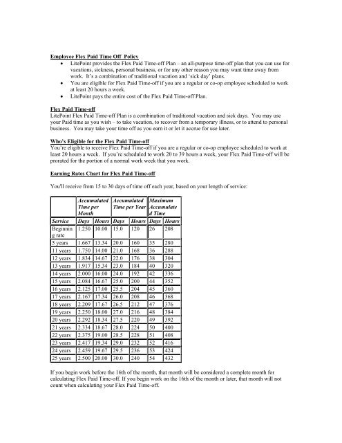 Employee Flex Paid Time Off Policy • LitePoint provides the Flex ...