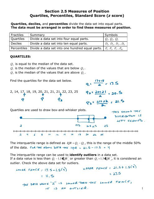 Section 2.5 Measures of Position Quartiles, Percentiles, Standard ...