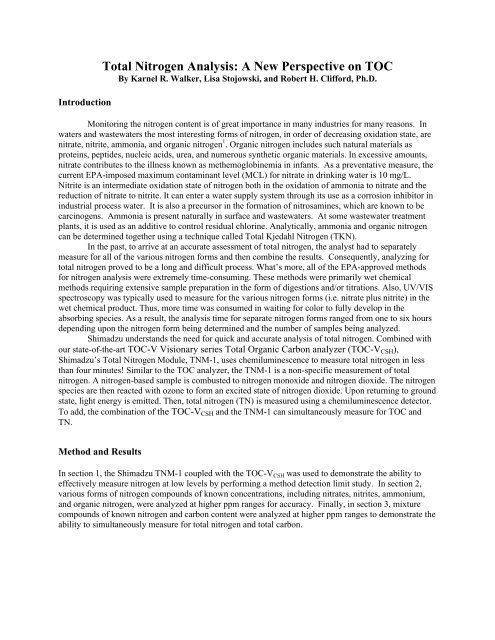 Total Nitrogen Analysis: A New Perspective on TOC - Shimadzu